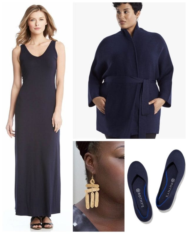 How to Style a Navy Maxi Dress for Fall and Winter | Wardrobe Oxygen